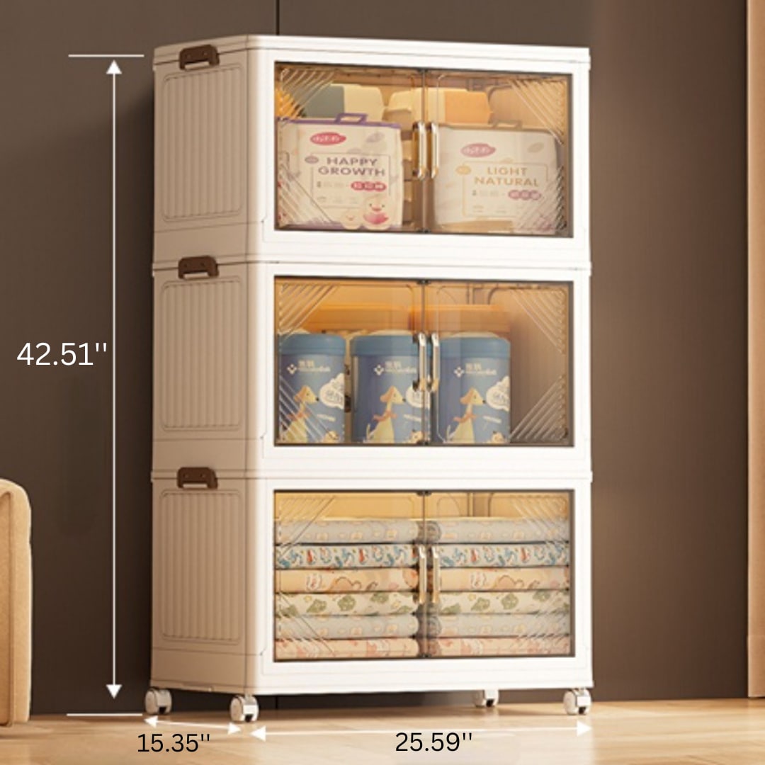 96 Qt, 3 Tiers Collapsible Storage Bins Organizer, Stackable Cube Large ...