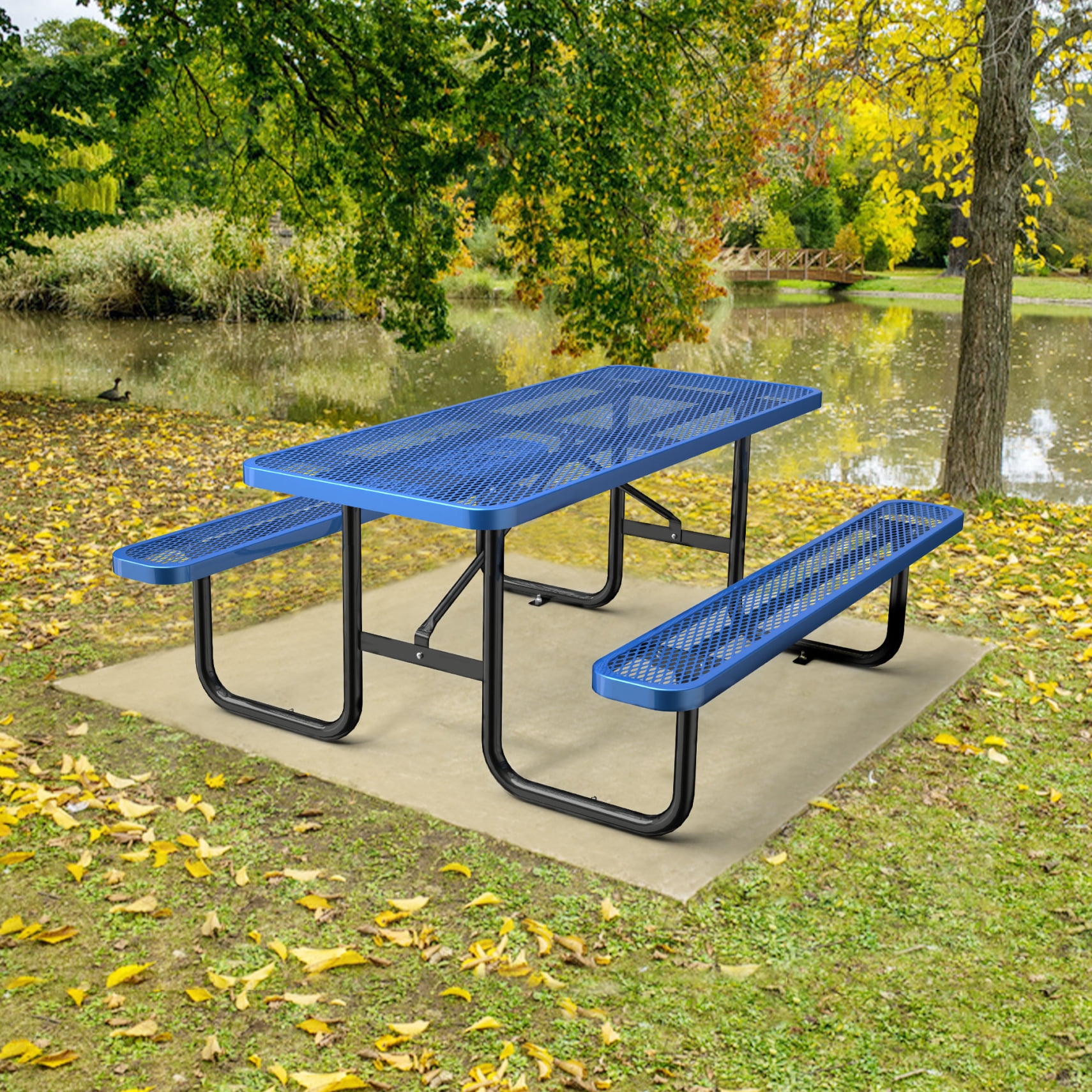96" Rectangular Picnic Table, Modern Outdoor Table with Rounded Edges ...