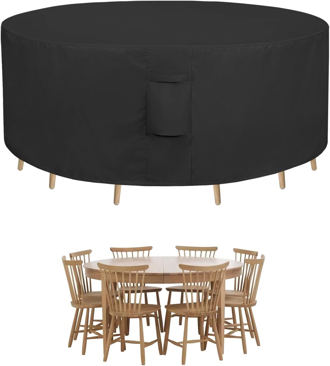 96" Round Patio Cover - Waterproof Black Outdoor Table & Chair ...