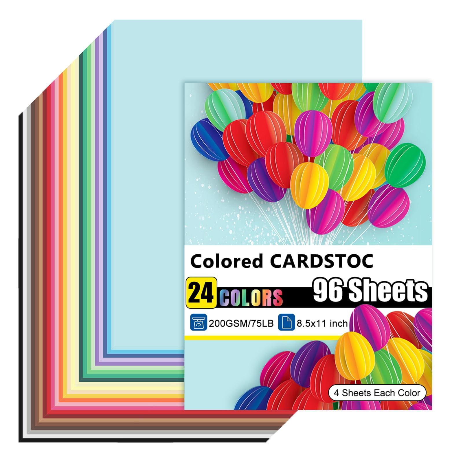 96 Sheets Colored 24 Colors, BSL1 8.5x11 Color Bulk, 200gsm/75lb ...