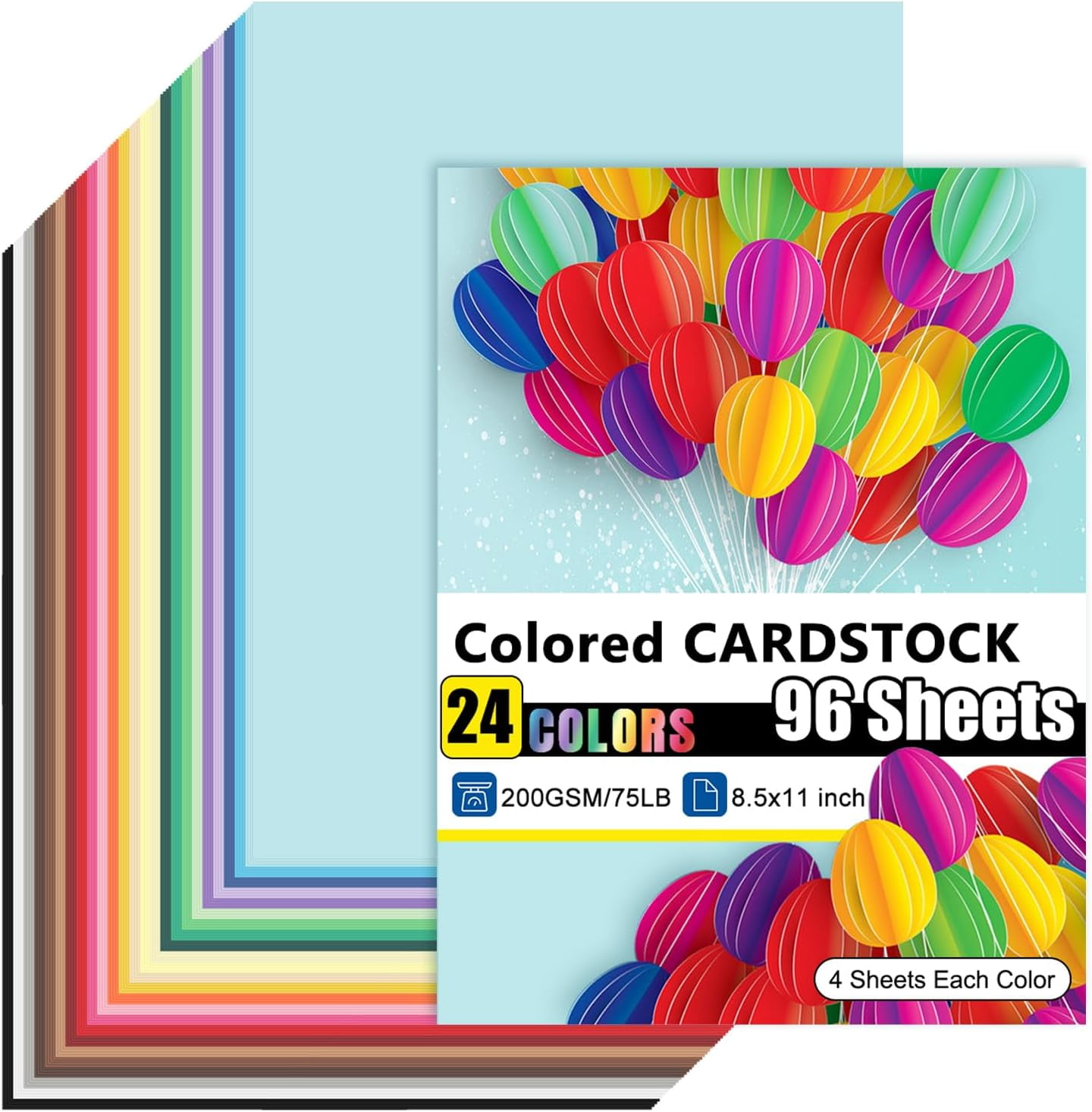 96 Sheets Colored Cardstock 24 Colors, 8.5x11 Color Cardstock Bulk ...