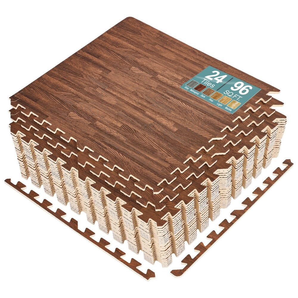 96 Sq. Ft. Wood Grain Floor Tiles, Interlocking EVA Foam Mats 24 Pcs. 3 ...
