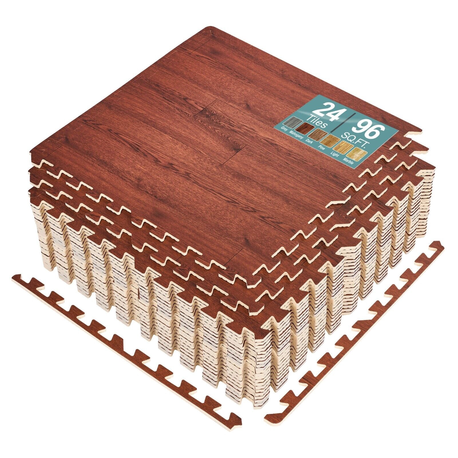 96 Sq. Ft. Wood Grain Floor Tiles, Interlocking EVA Foam Mats 24 Pcs. 3 ...