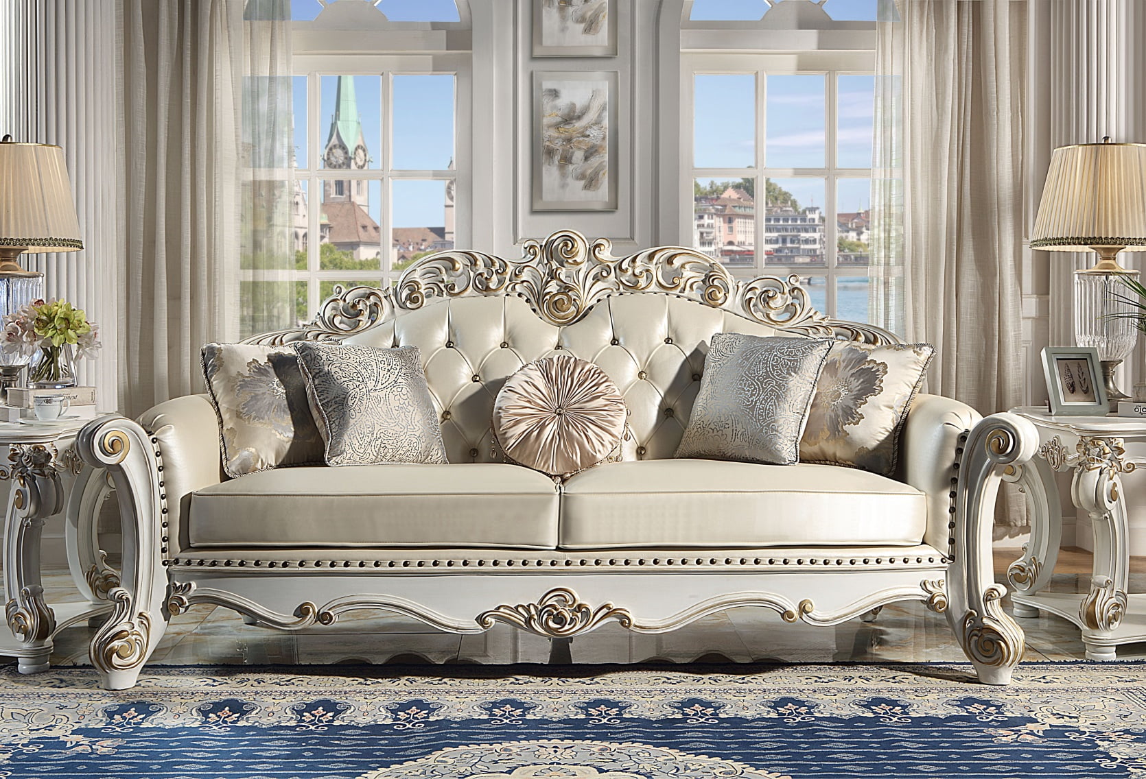 96" Upholstered Sofa Couches, Modern Retro PU Luxury Rolled Arms ...