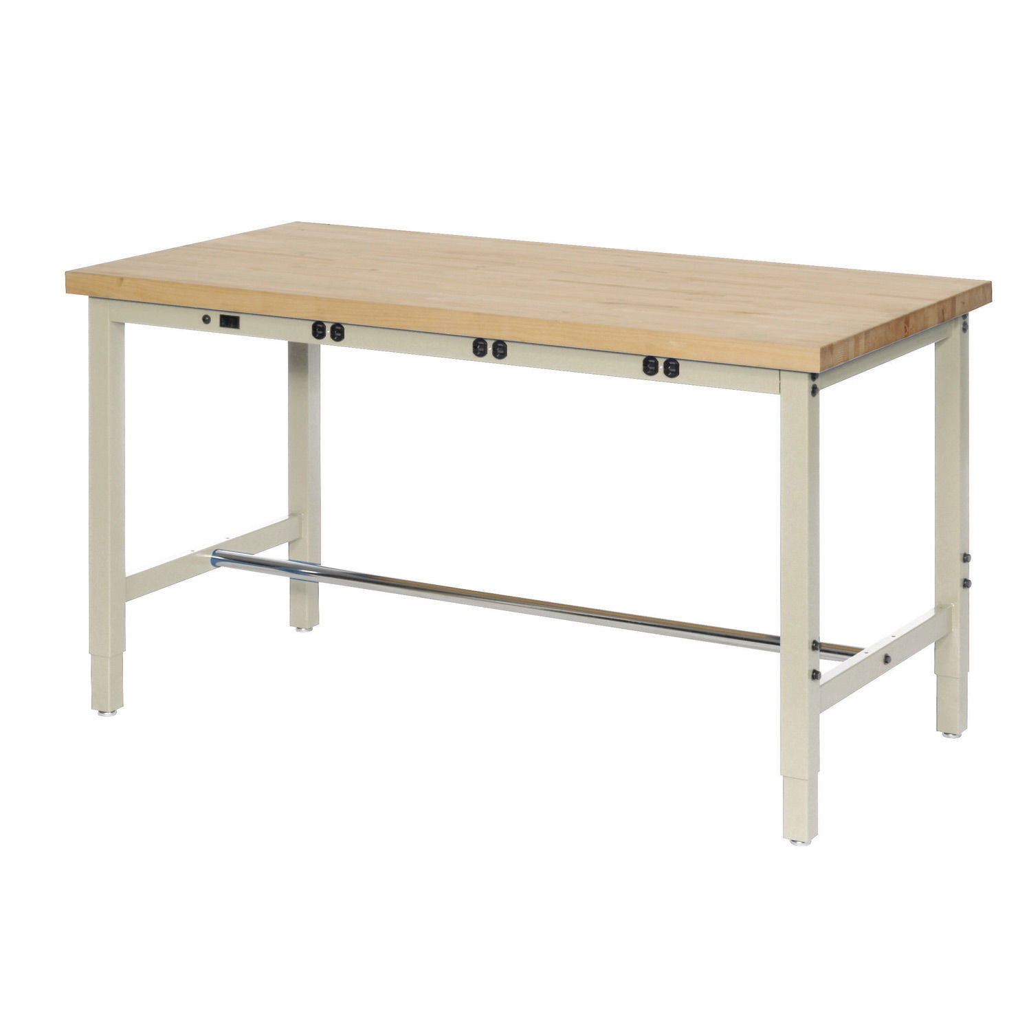 96"W x 36"D Adjustable Height Workbench, Power Apron, 1-1/4" Thick ...
