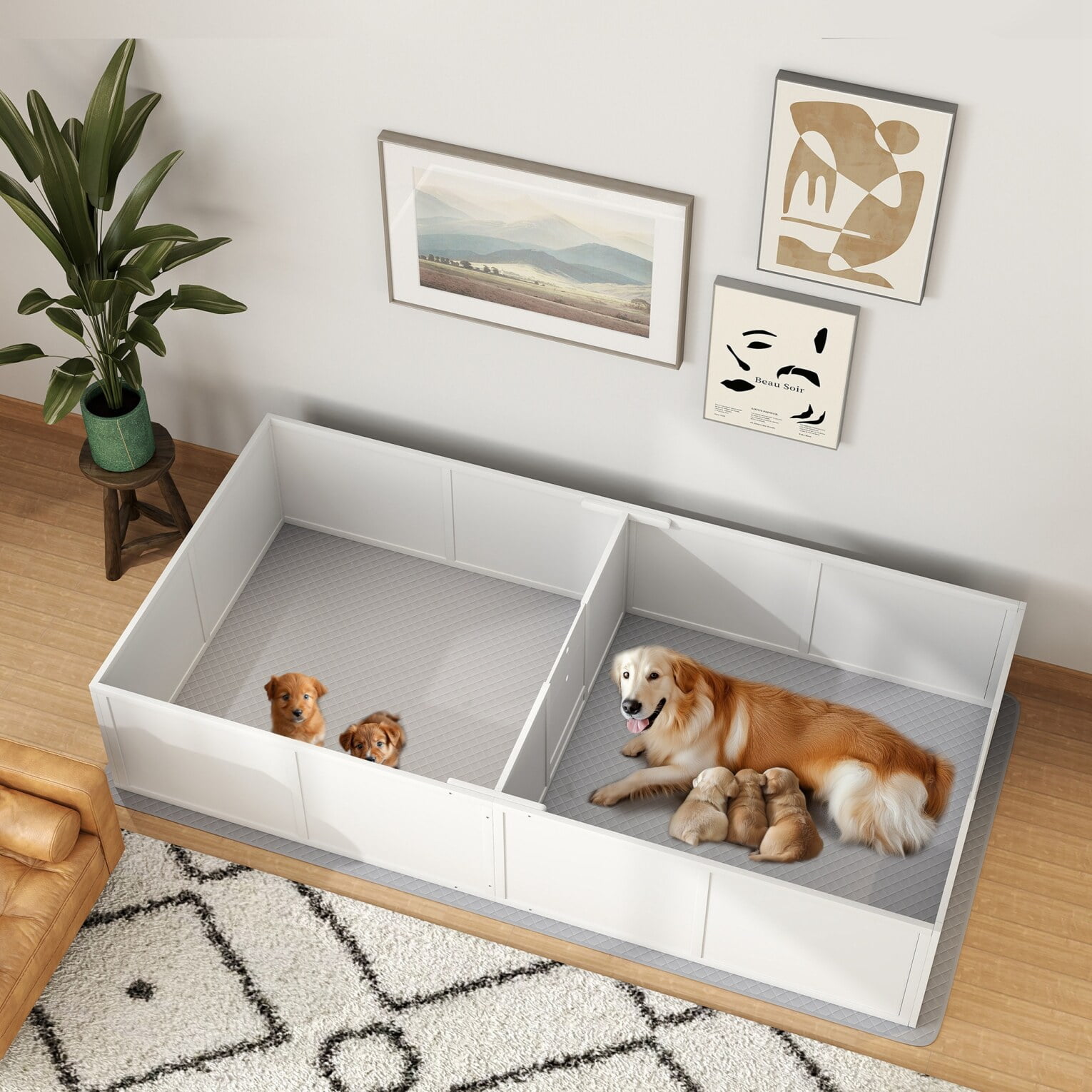 96" Whelping Box for Dogs and Puppies, Dog Whelping Box with Washable ...
