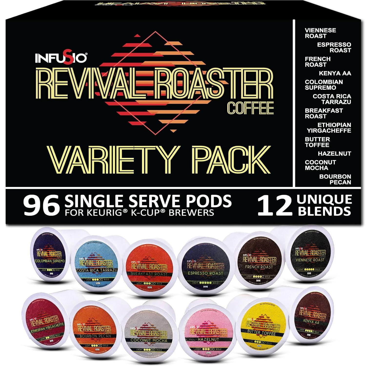 Revival Roaster 96-Count Variety Pack, Gourmet Roasted Coffee Pods for ...