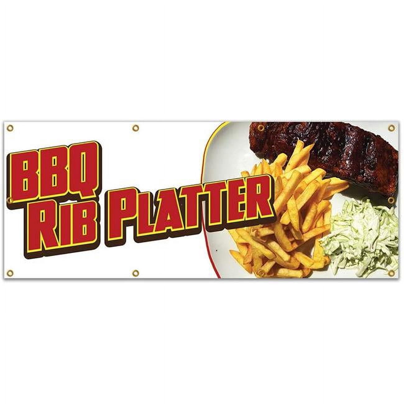 96 in. BBQ Rib Platter Banner with Concession Stand Food Truck Single ...