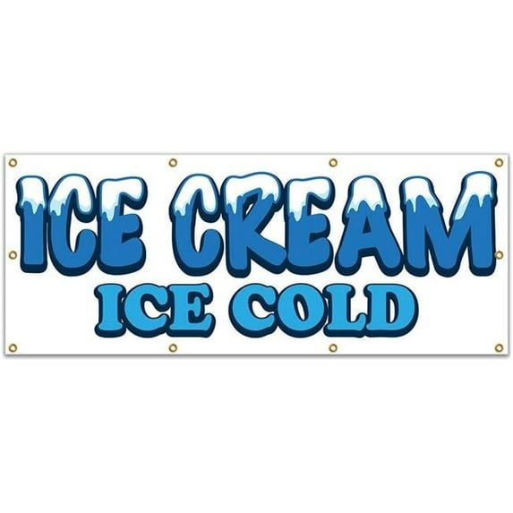 96 in. Ice Cream Ice Cold Banner with Concession Stand Food Truck ...