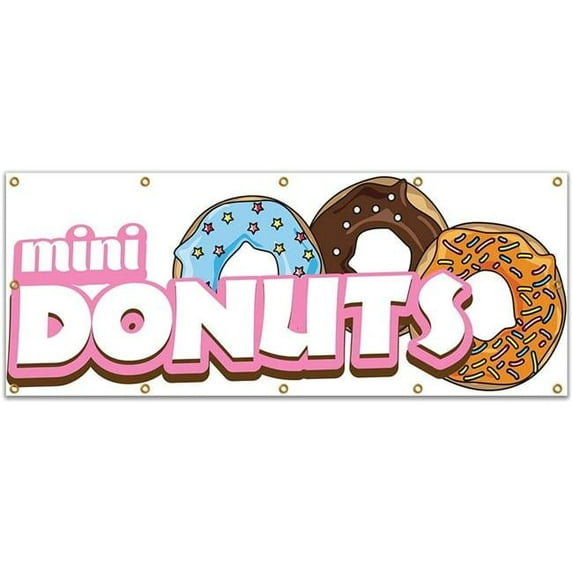 96 in. Mini Donuts Banner with Concession Stand Food Truck Single Sided ...