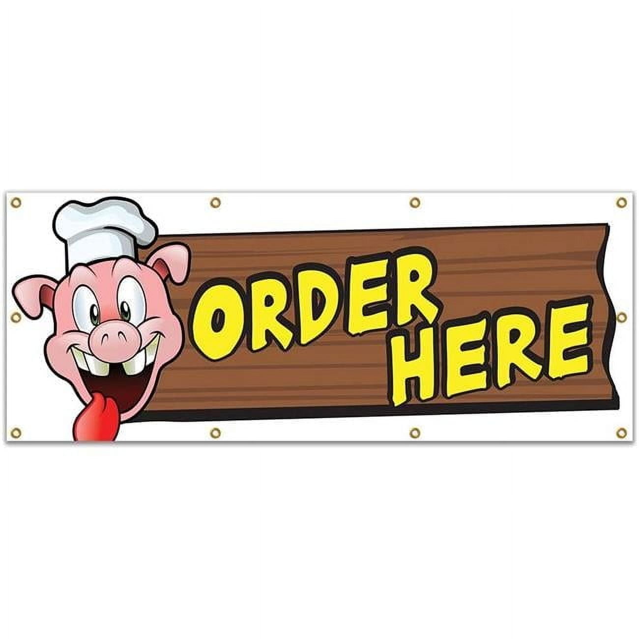 96 in. Order Here Pig Sign Banner with Concession Stand Food Truck ...