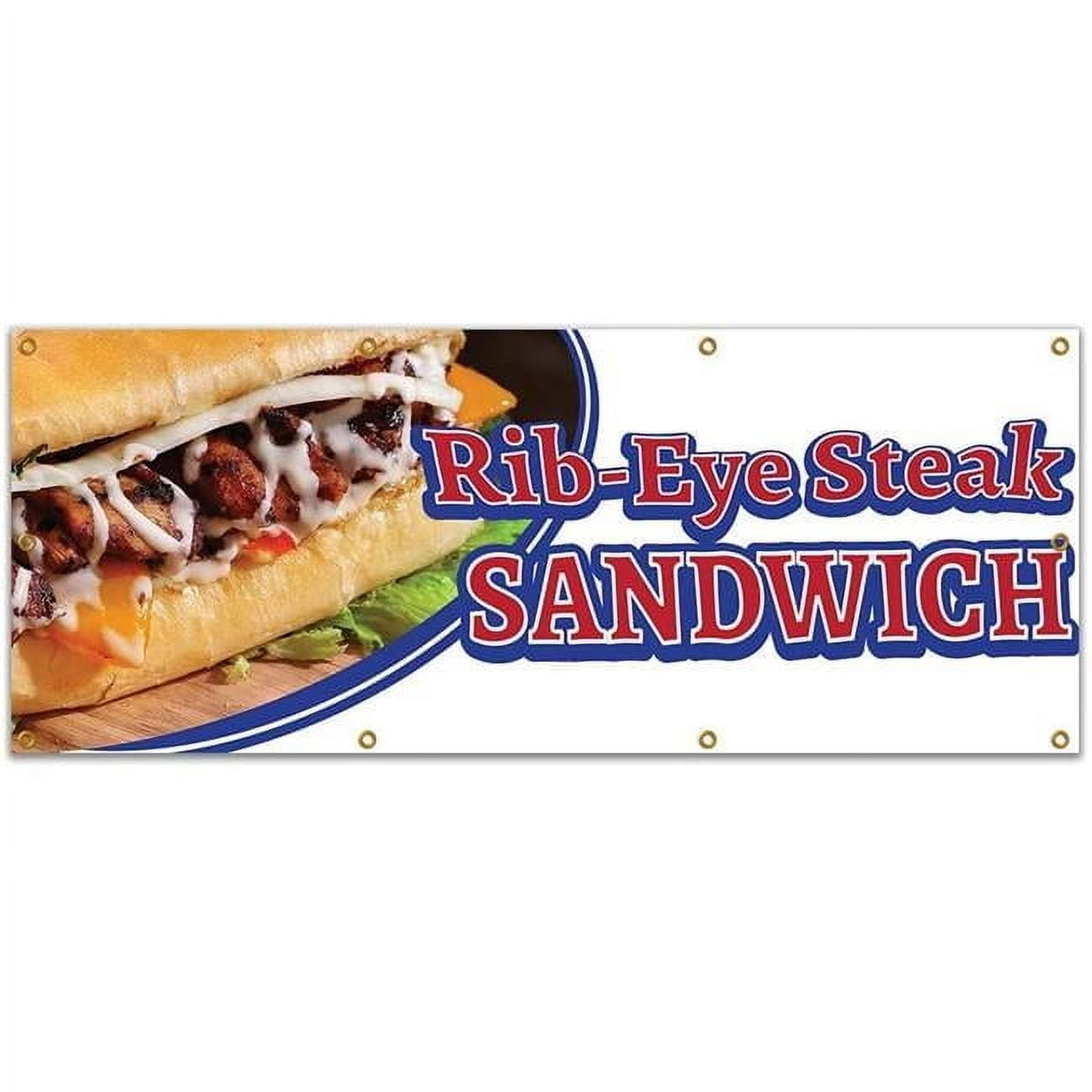 96 in. Rib-Eye Steak Sandwich Banner with Concession Stand Food Truck ...