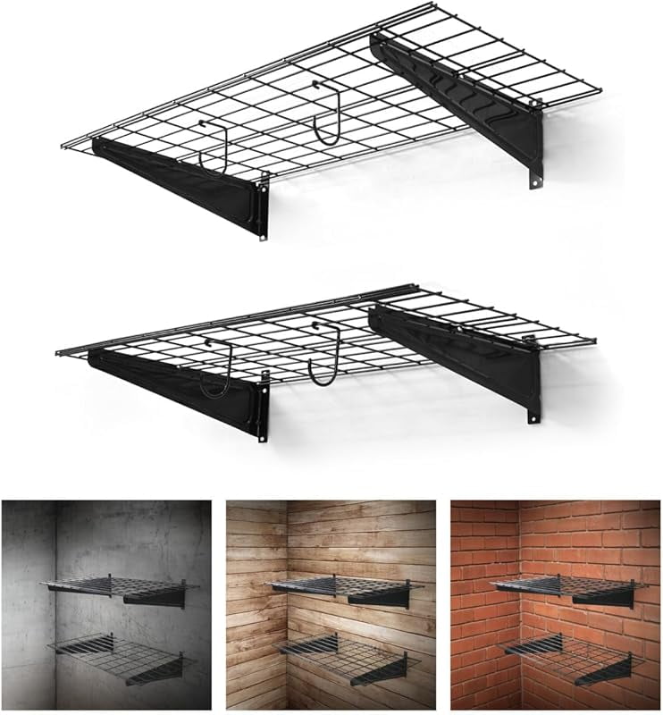 96 in. W x 18 in. D Wall Mounted Garage Wall Shelving w/ 4 Hooks, White ...