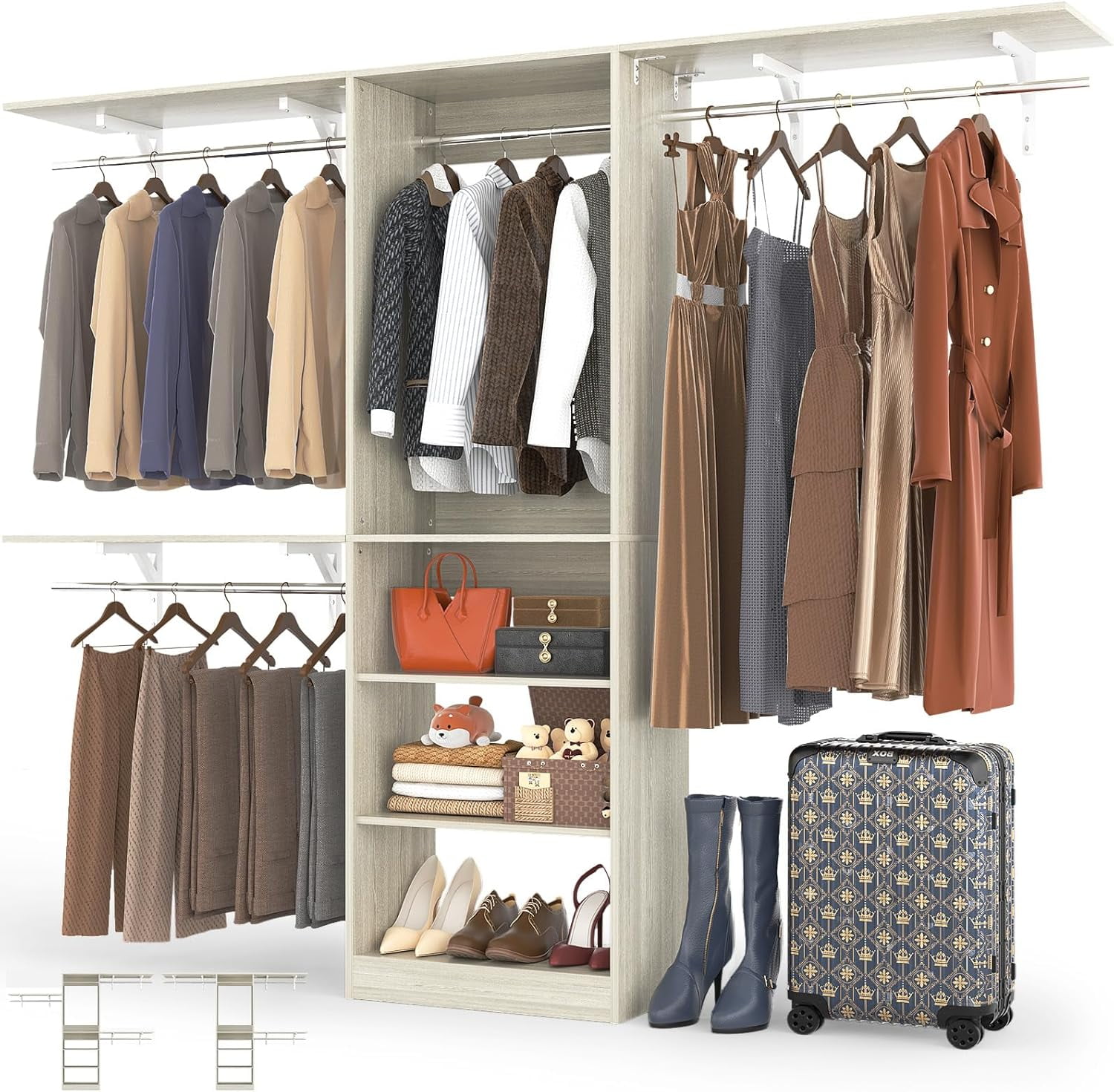 96 inch Closet System with Storage Shelves, 8FT Closet Organizer System ...