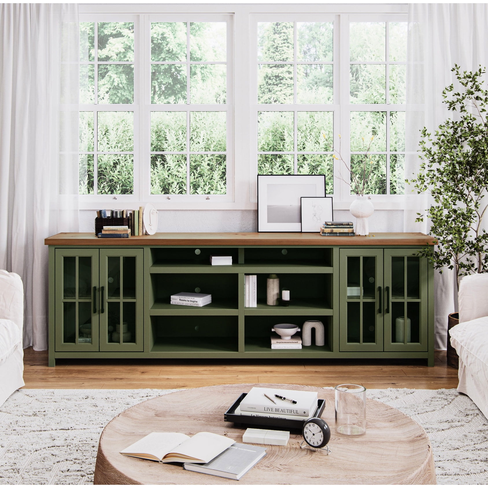 96-inch TV Console, Poplar Wood, for Up to 100-inch TVs | Four Glass ...