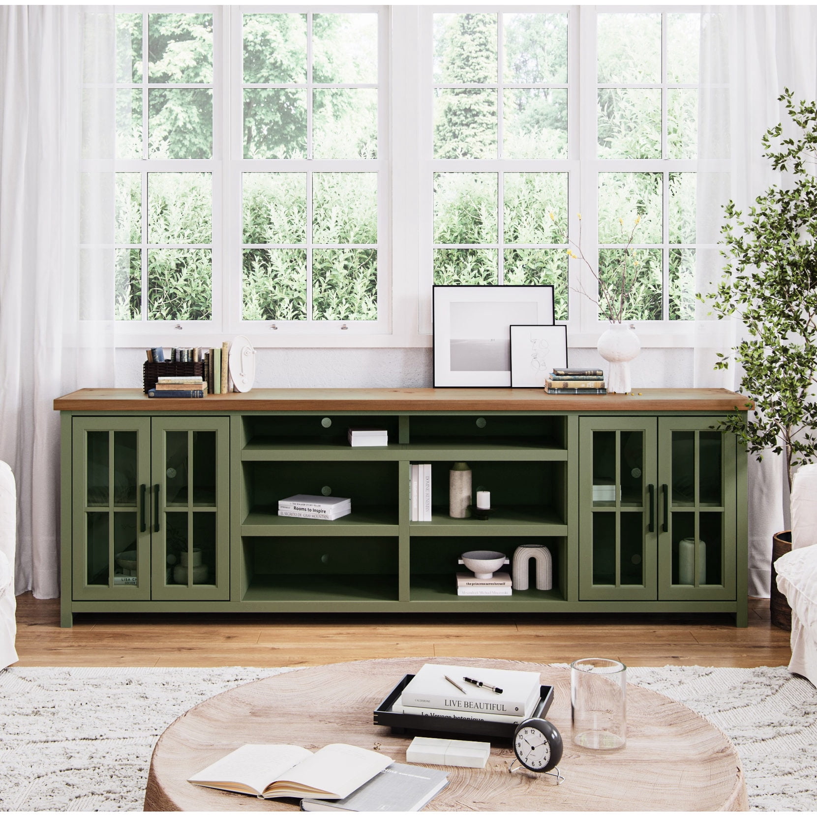 96-inch TV stand with five shelves / Ideal for large TVs in living room ...