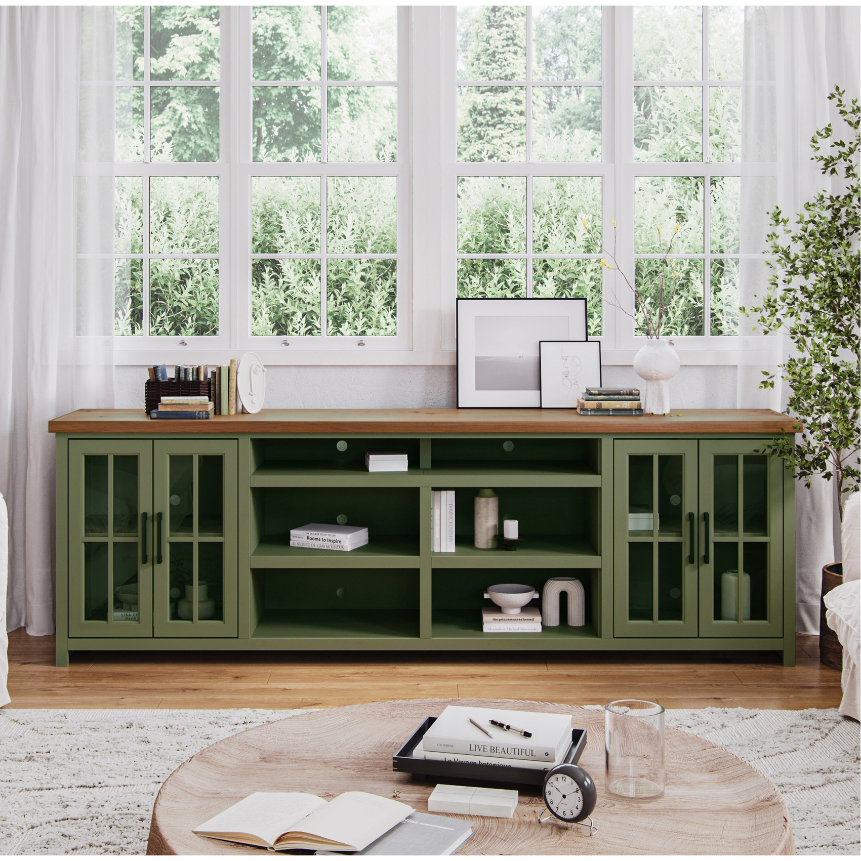 96-inch Wood TV Stand Console with Cable Management for 100-inch TVs in ...