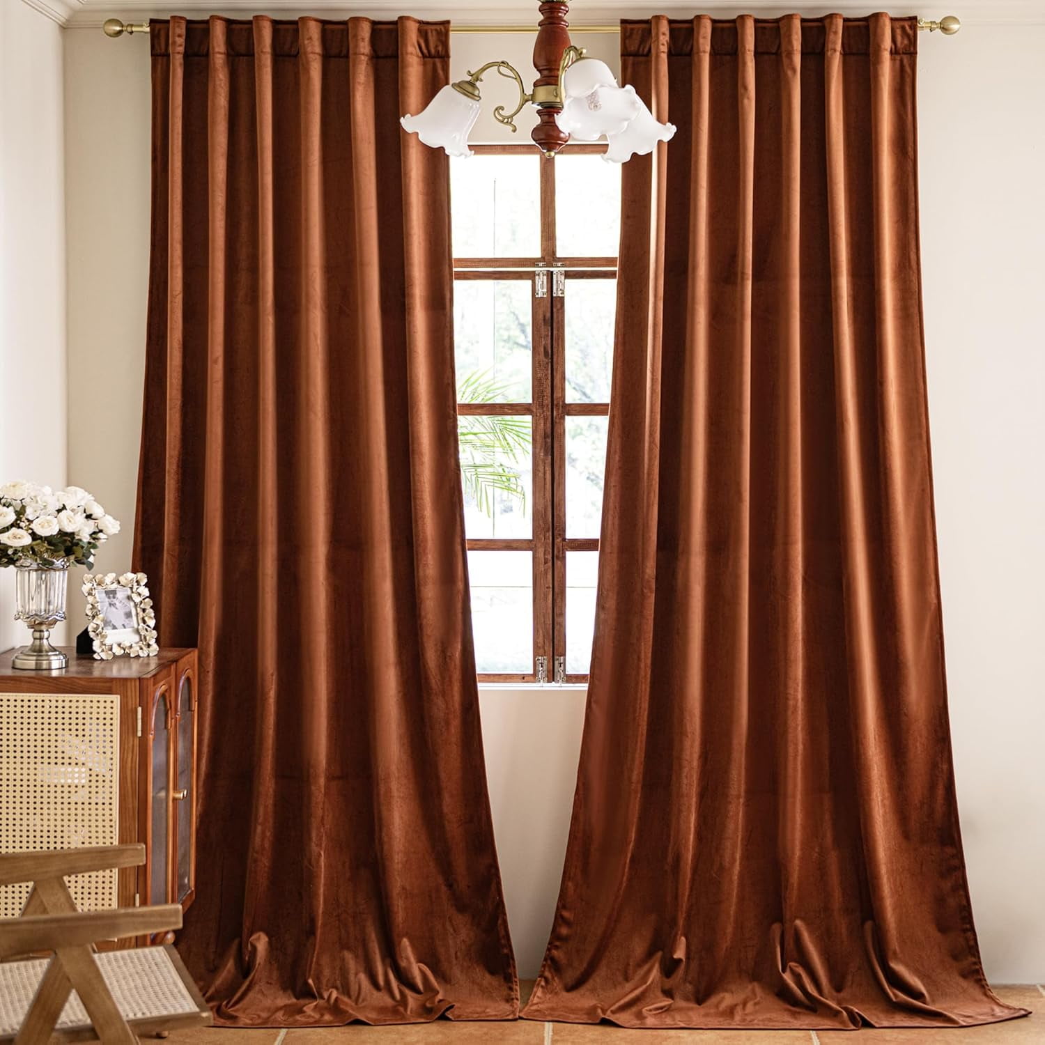 96 inches 2 Panels, Burnt Orange Blackout Luxury Velvet Curtains ...
