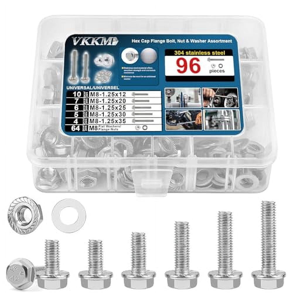 96 pcs Stainless Steel M8 Hex Cap Flange Bolt Assortment Kit/Screws ...