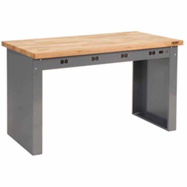 96 x 36 in. Panel Leg Workbench with Power Apron & Maple Butcher Block ...