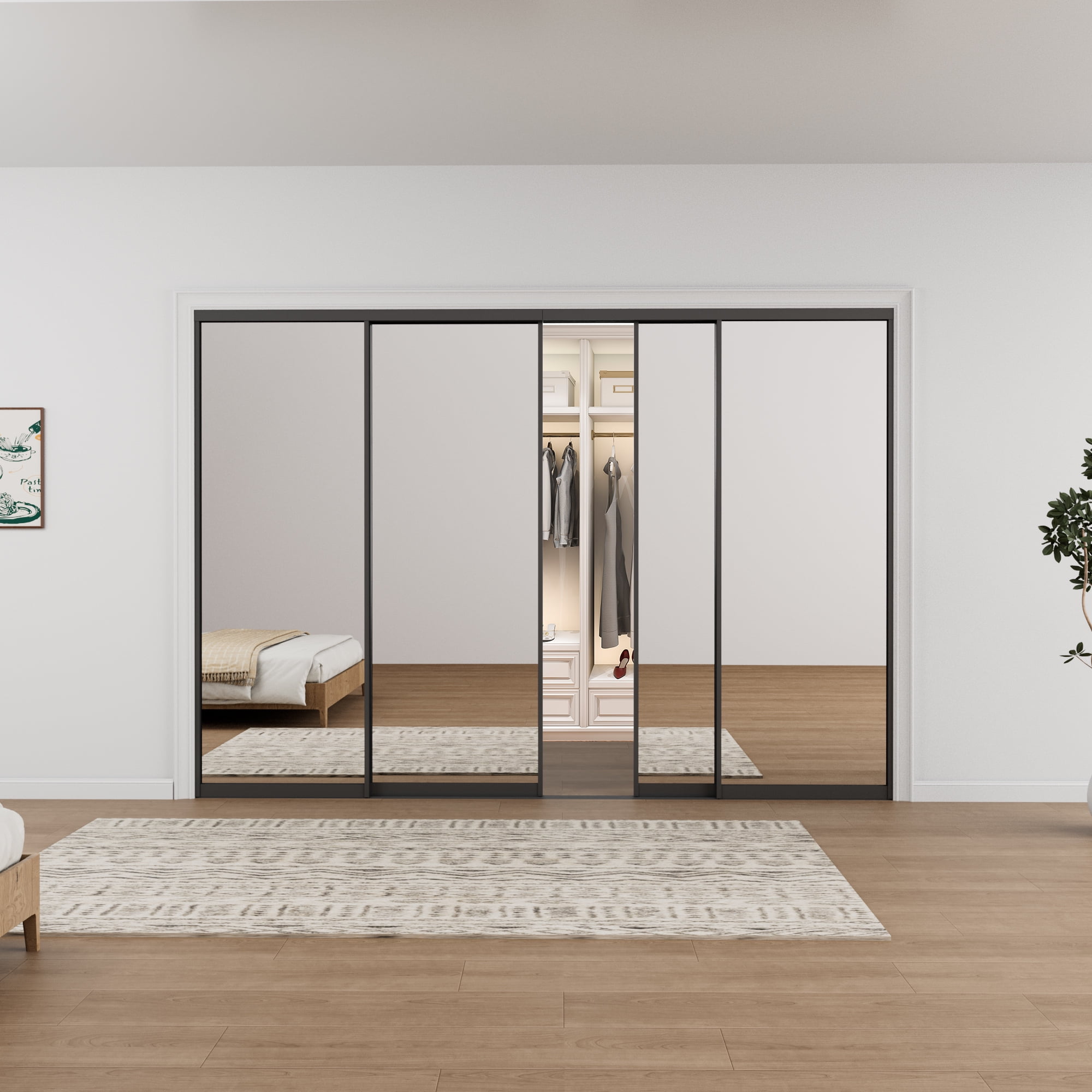 96'' x 80'' Bypass Sliding Closet Door, High Definition Mirror & Black ...