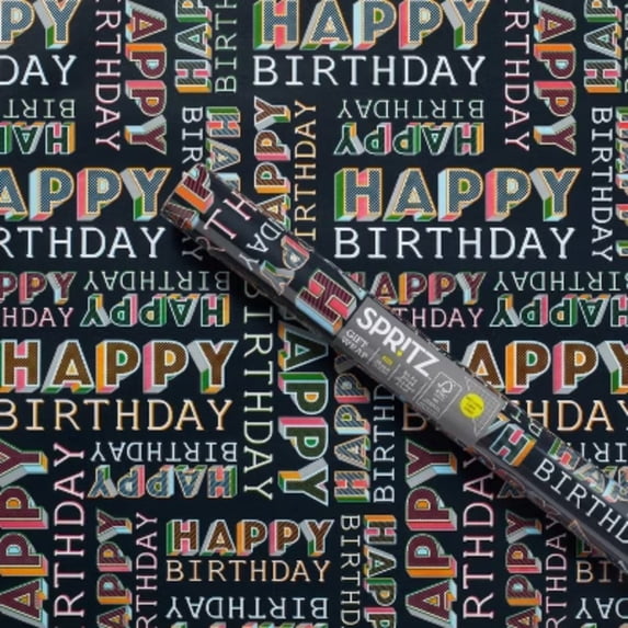 96"x30" 'Happy Birthday' Gift Wrapping Paper Black - Walmart.com