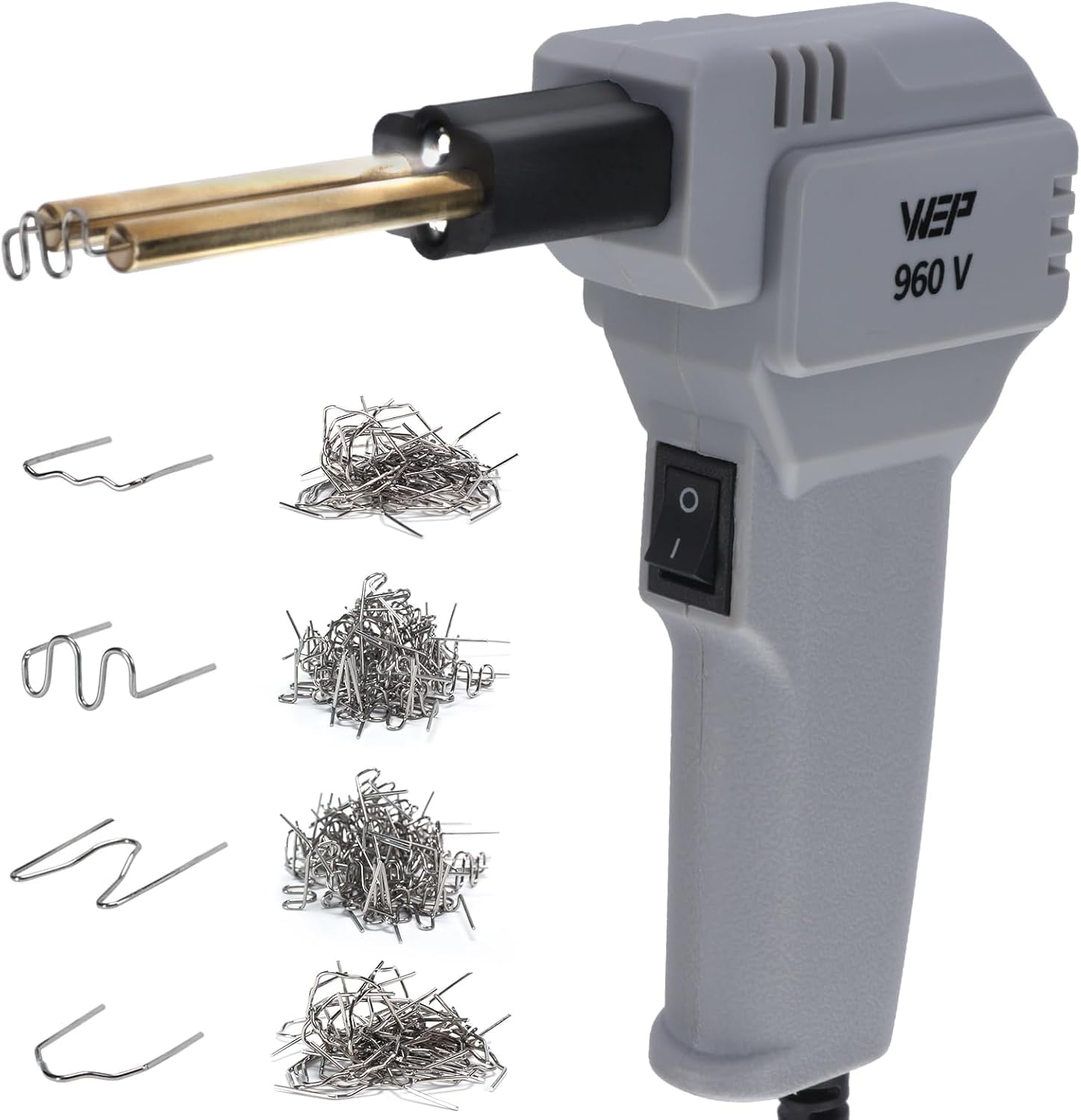 960-V Grey Plastic Welder Kit 110V with LED Lights with 200 Hot Staples and Pliers for Car ...