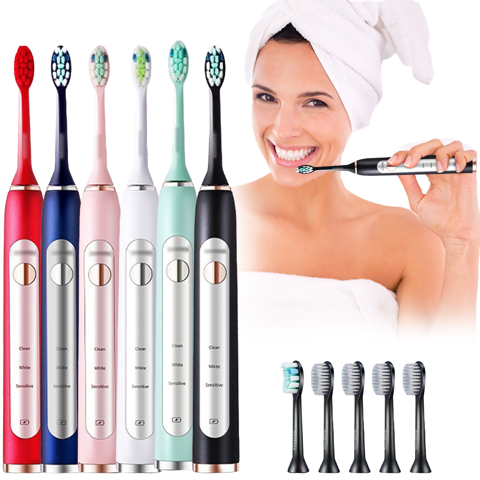 9600 Electric Toothbrush, with 3 Brush Heads and Travel Case - Visible ...