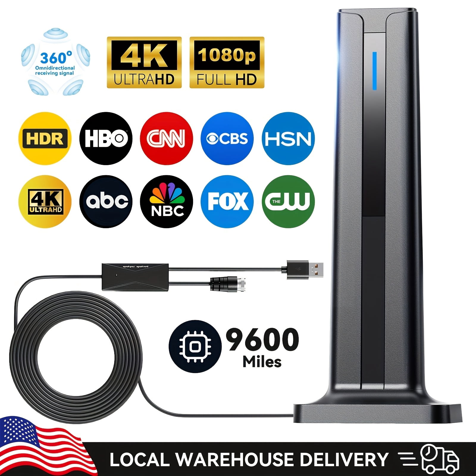 9600 Mile Indoor TV Antenna Comes With Magnetic Base, 1080P 4k Signal ...