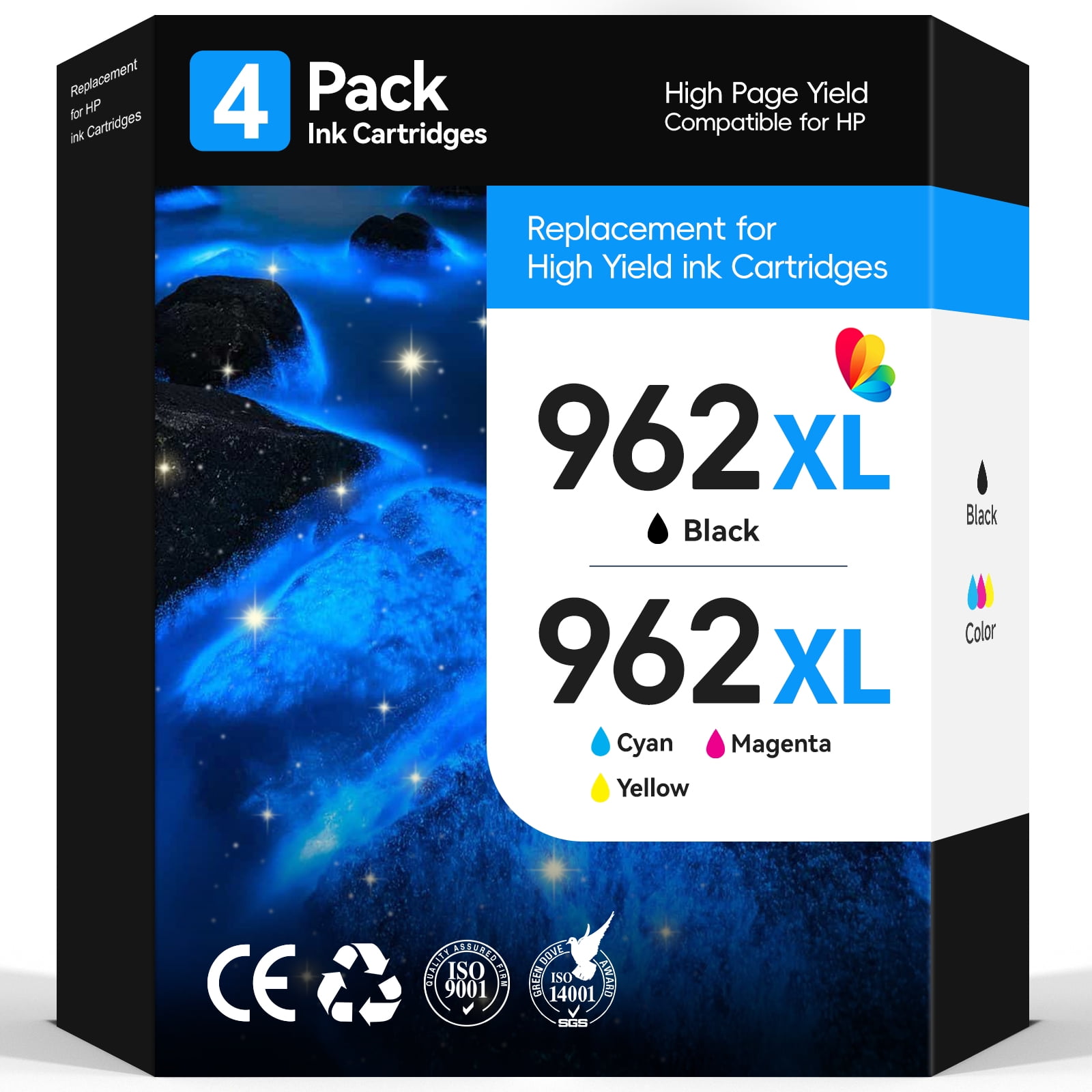 HP 962XL Ink Cartridges 4-Pack for HP 9018e, 9015e, 9010 Series Printer ...