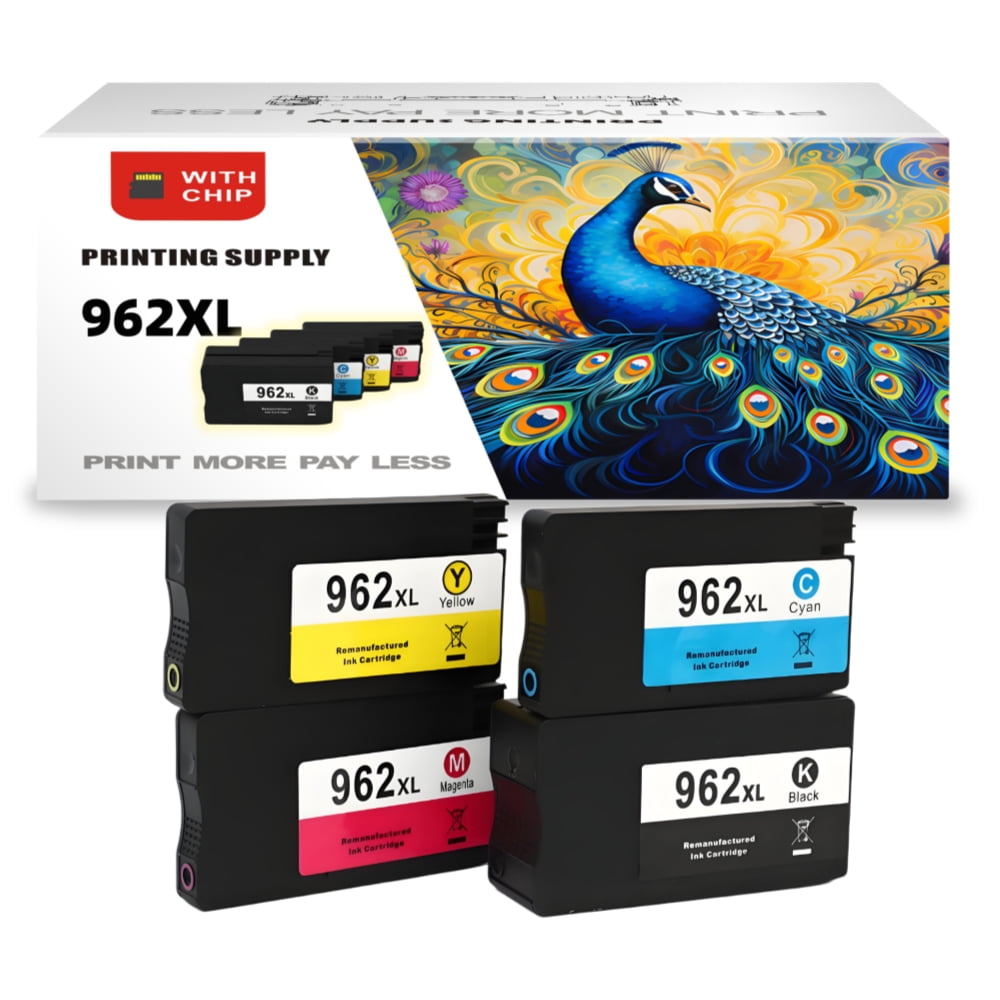 962 XL 4-Pack B/C/M/Y Ink Cartridge Compatible for HP 962XL, Fits for ...
