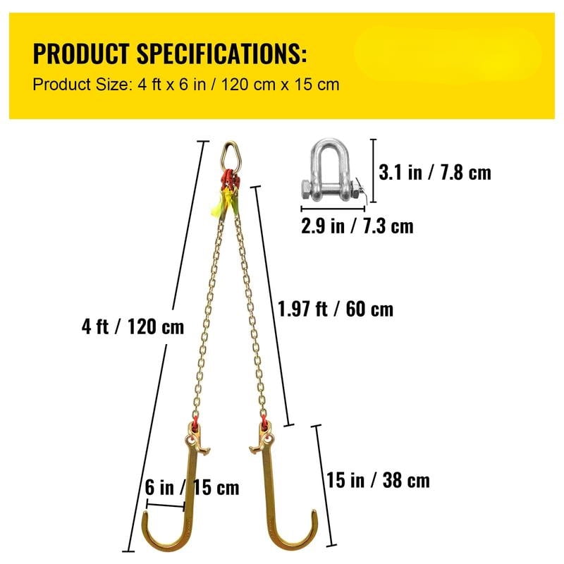 9620 lbs Working Load Limit, 5/16'' x 3' G80 Tow Chain with RTJ Cluster ...