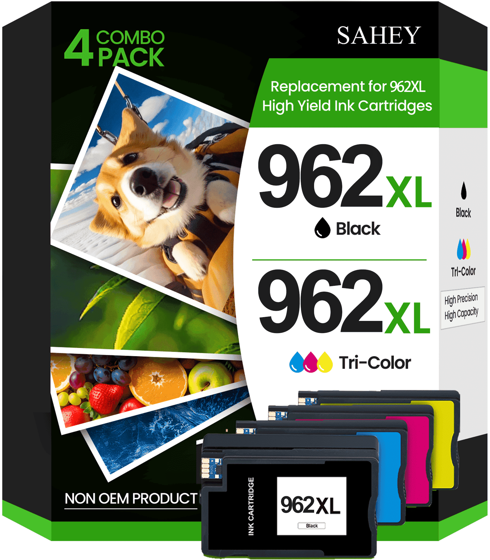 SAHEY 962XL Ink Cartridge 4-Pack for HP OfficeJet Pro 9010, 9015, 9020 ...