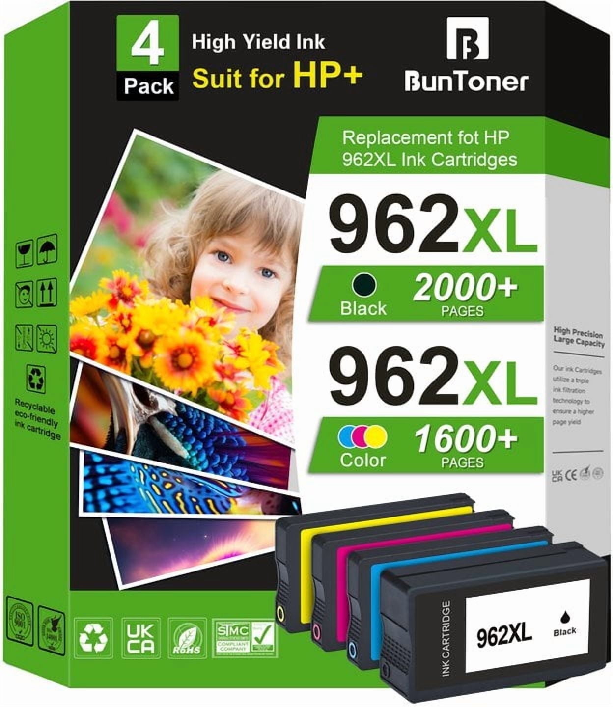 BunToner 962XL Ink Cartridges 4 Pack for HP 9015 9025 9020 9015e 9025e ...