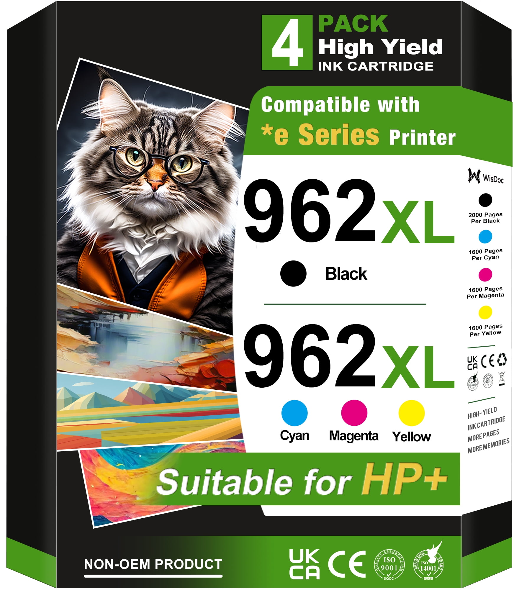 WISDOC 962XL Remanufactured Ink Cartridges, Compatible with HP ...