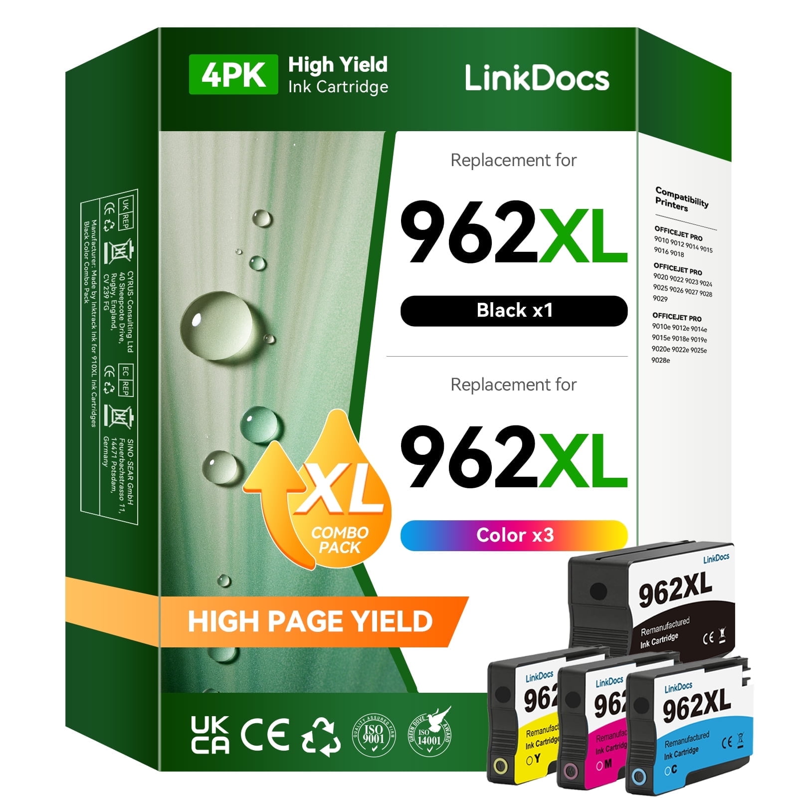 LinkDocs 962XL Ink Printer Cartridge, Compatible for HP 962, OfficeJet ...