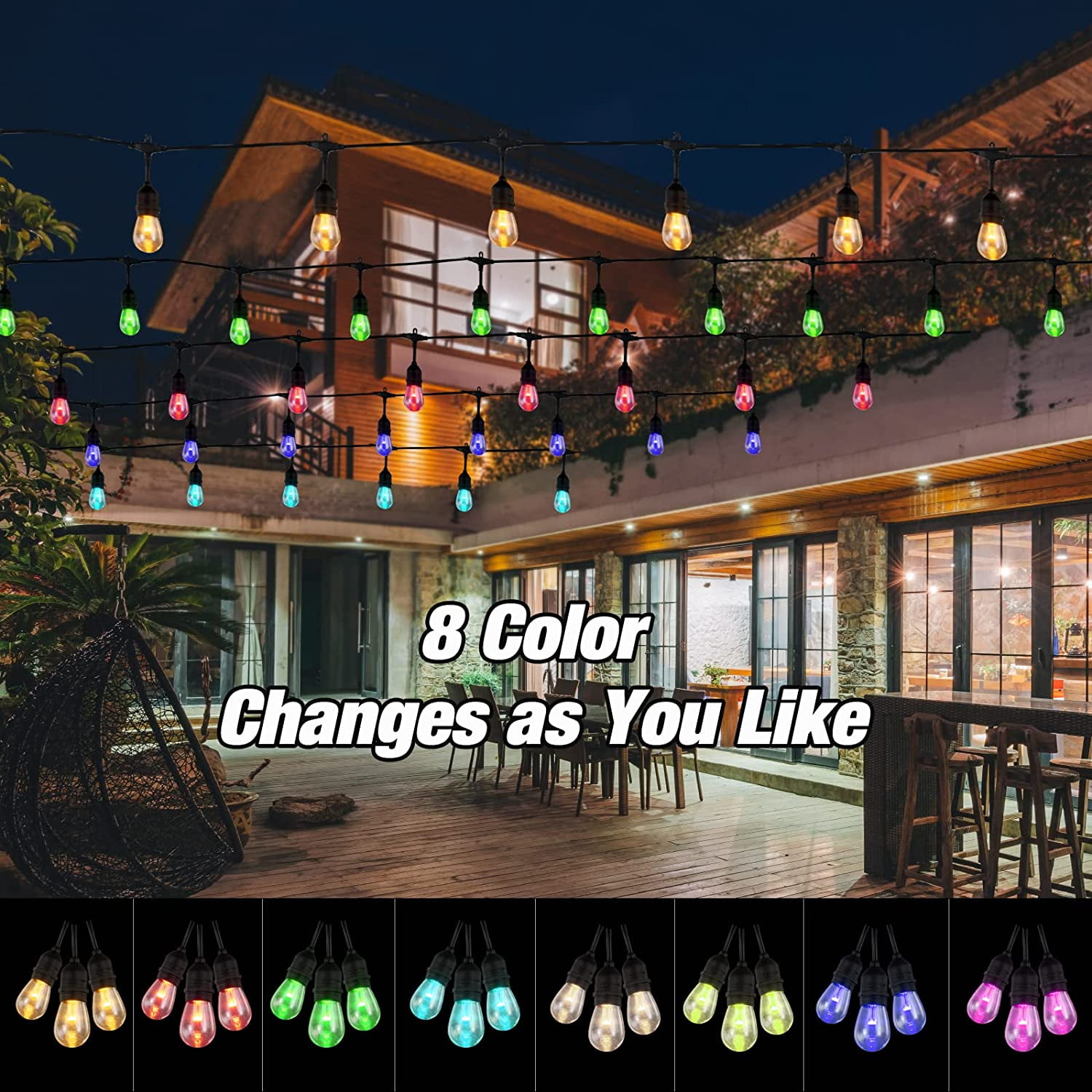 96FT Solar Outdoor String Lights, 30 Shatterproof Edison LED Bulbs ...