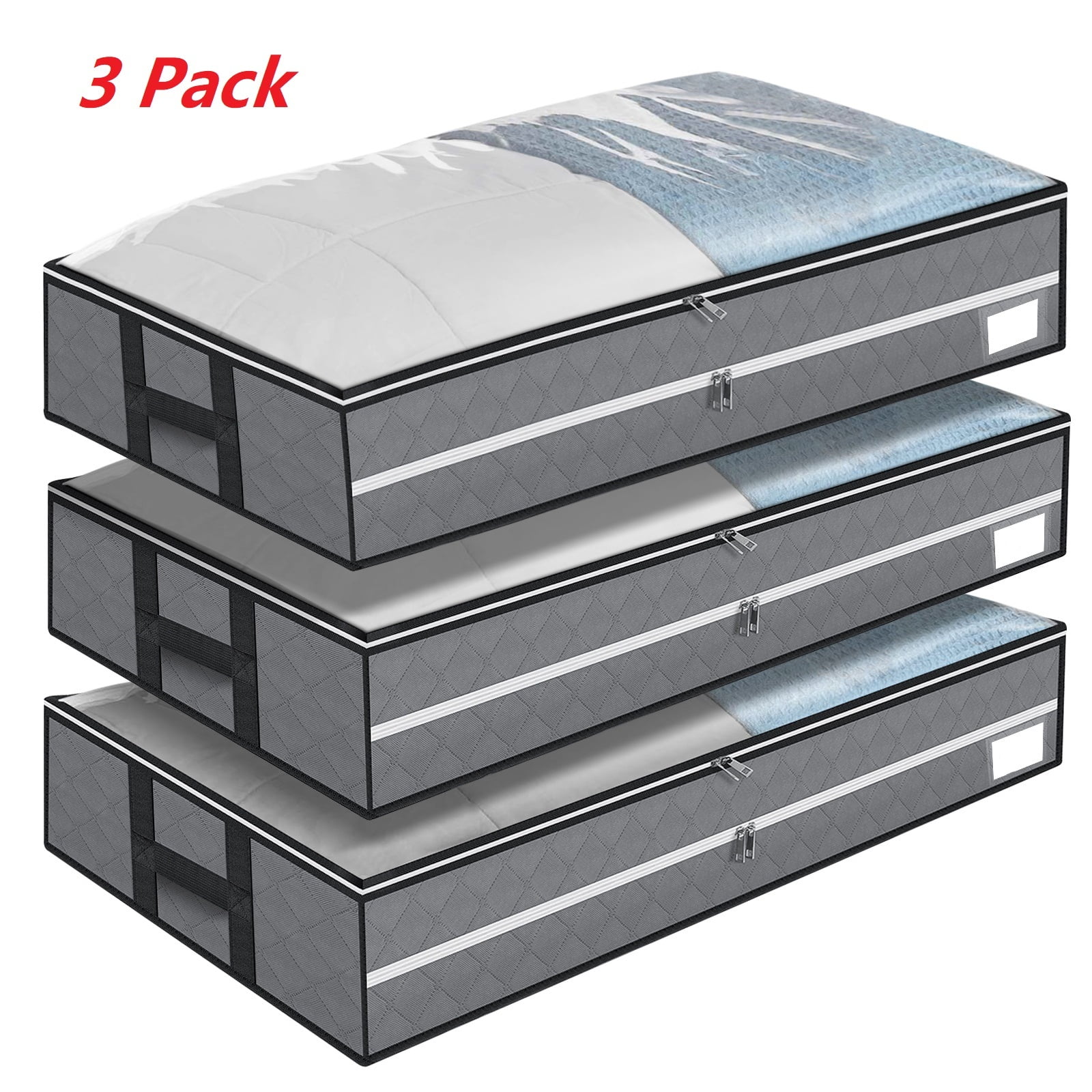 96L Under bed Storage Containers with Zippers Reinforced Handle Clear ...