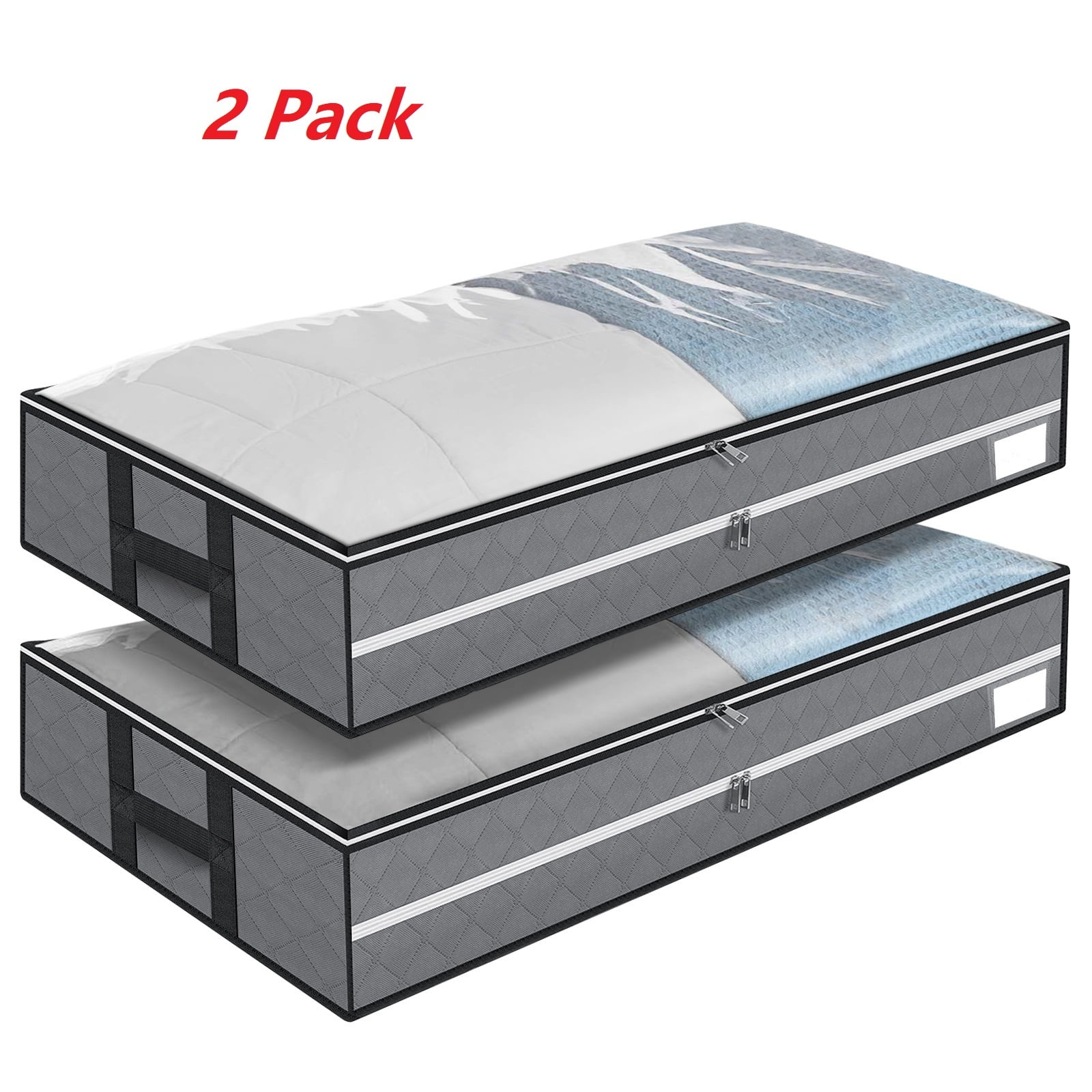 96L Under bed Storage Containers with Zippers Reinforced Handle Clear ...