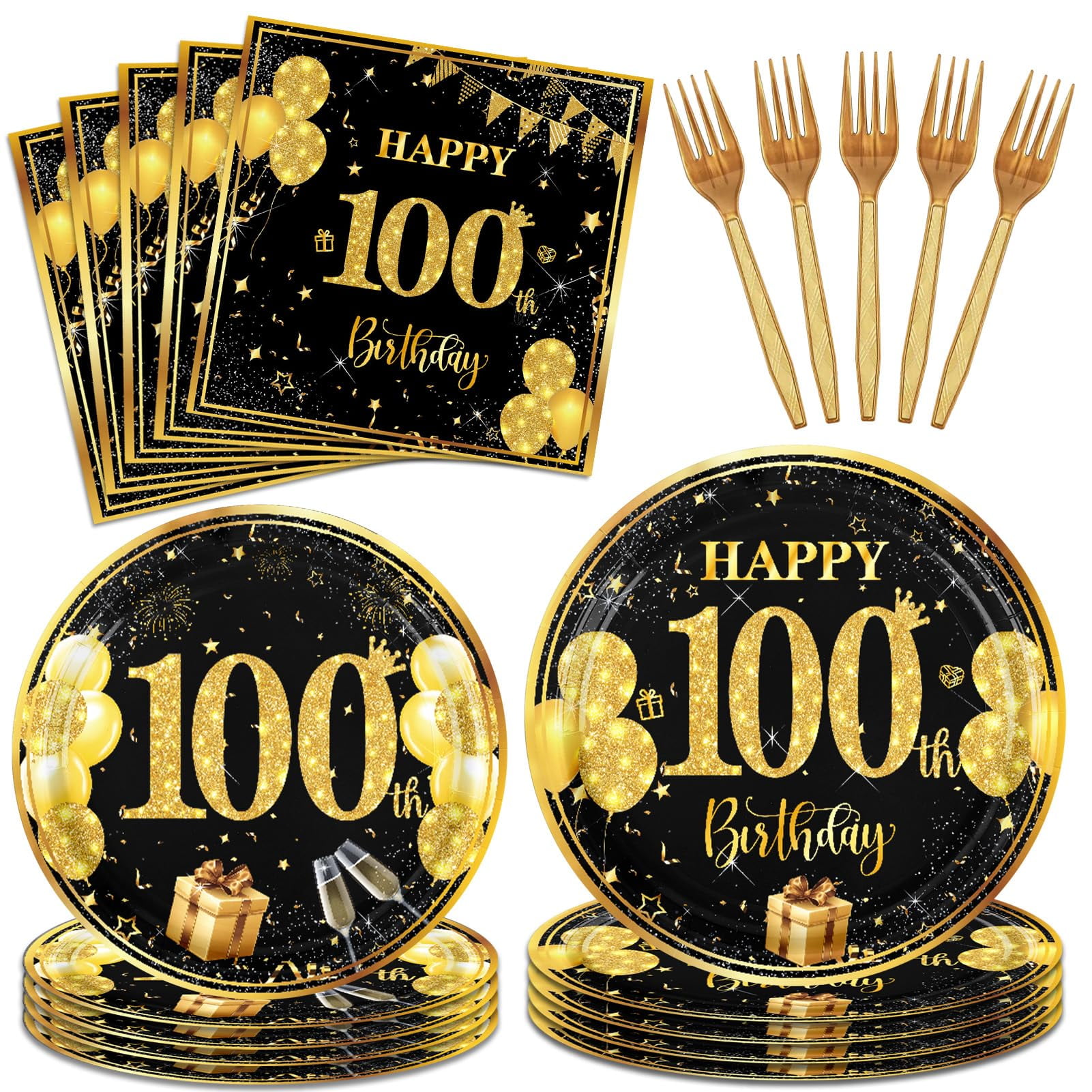 96PCS 100th Birthday Decorations OIF8 Black Gold Back in Party Supplies ...