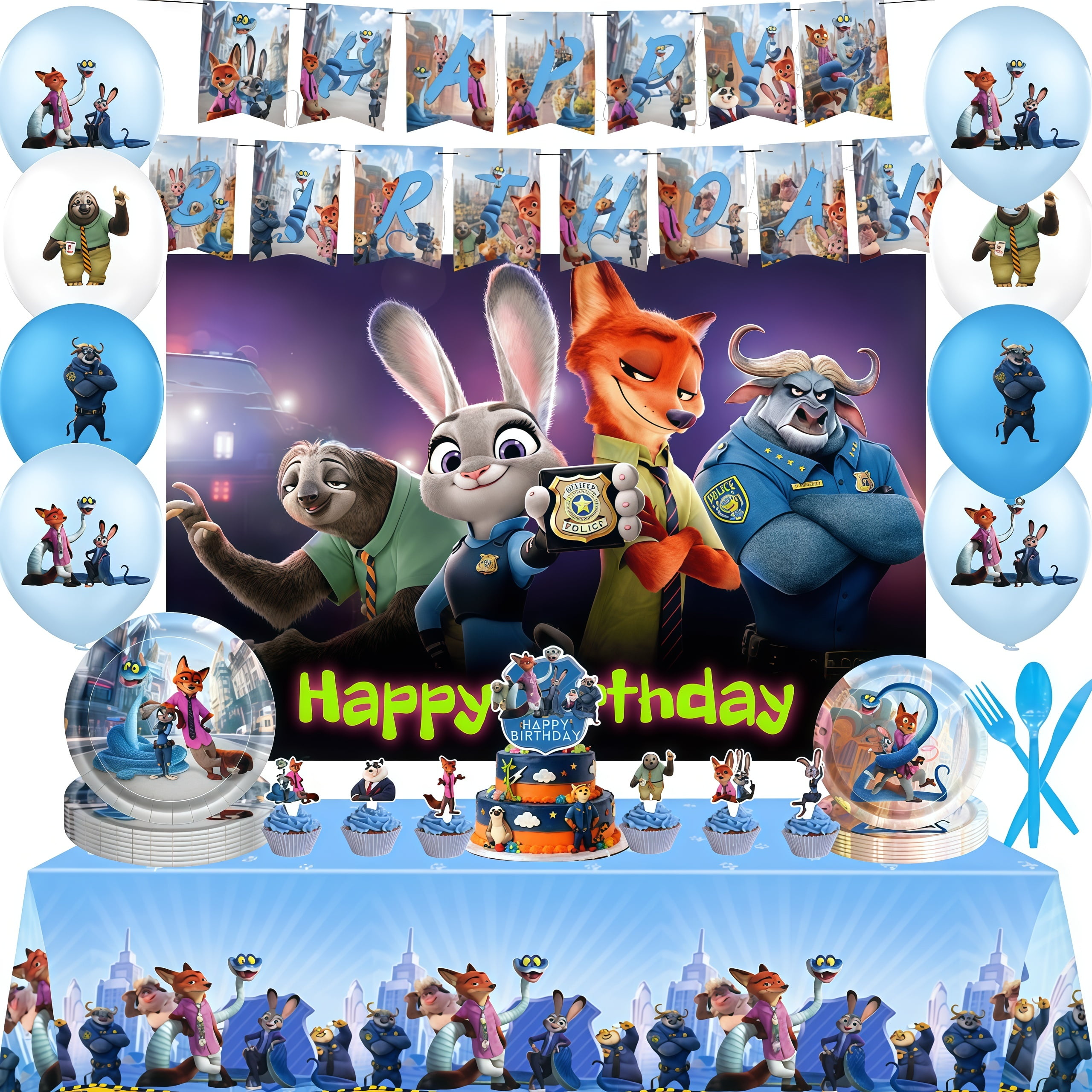 96PCS Cartoon Zootopia Party Decorations and Tableware Set - Birthday ...