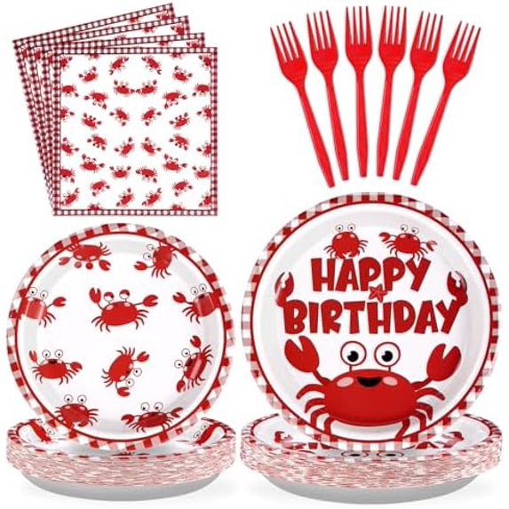 96PCS Crab Birthday Party Decorations Crab Plates and Napkins ...