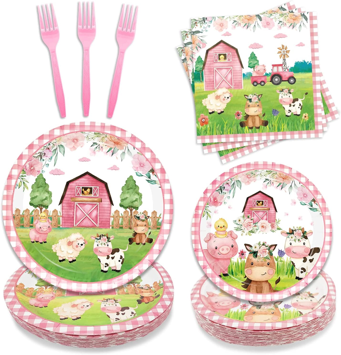 96PCS Farm Animals Party Supplies Tableware Set Farm Birthday Party ...