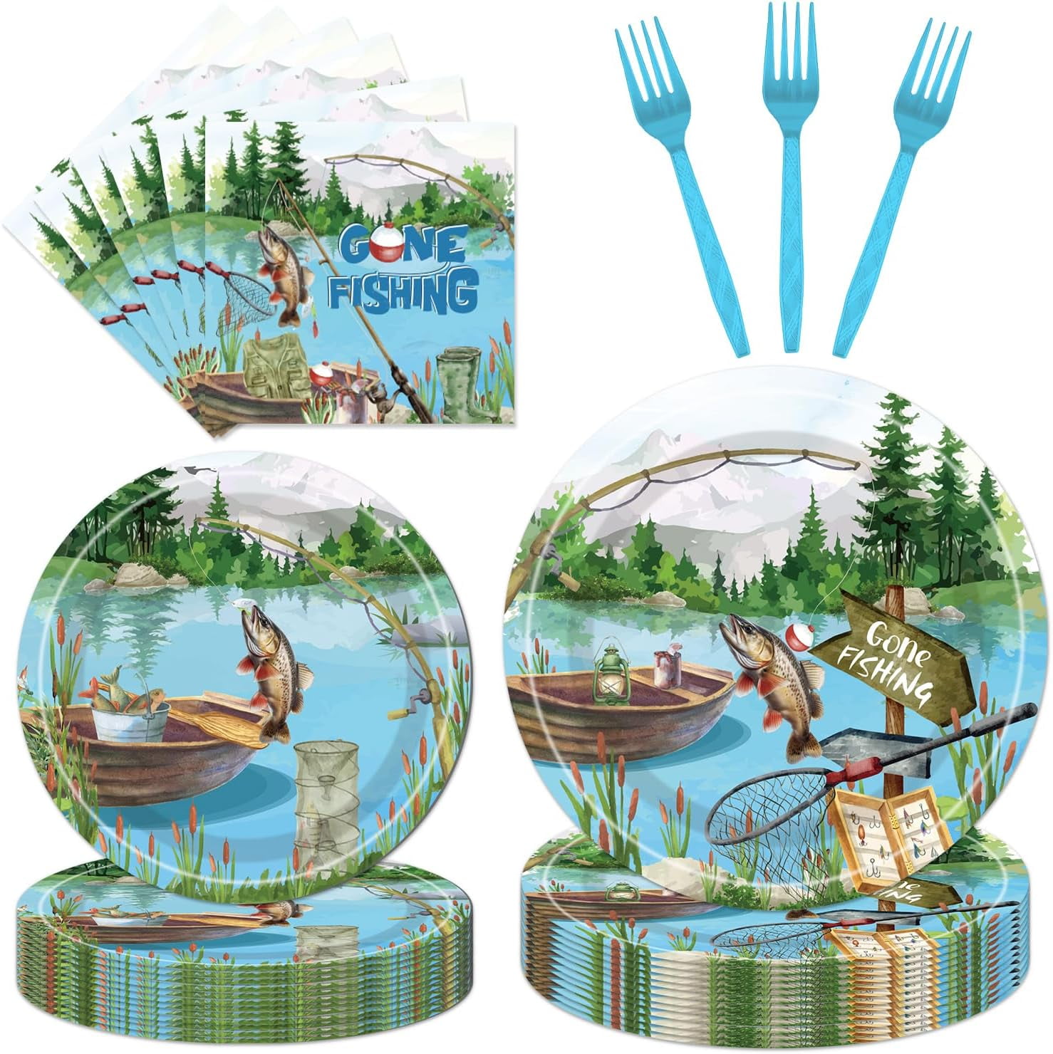 96PCS Gone Fishing Plates and Napkins Party Supplies - Fishing Birthday ...