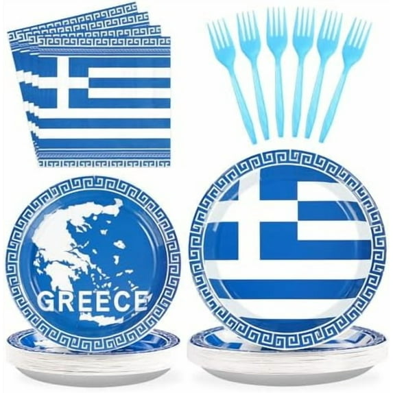 96PCS Greek Flag Birthday Party Supplies Greece Flag Plates Disposable ...