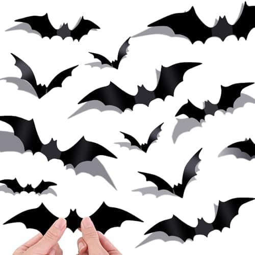 96PCS Halloween Bats Decoration, 3D Bats Wall Decor, 4 Different Sizes ...