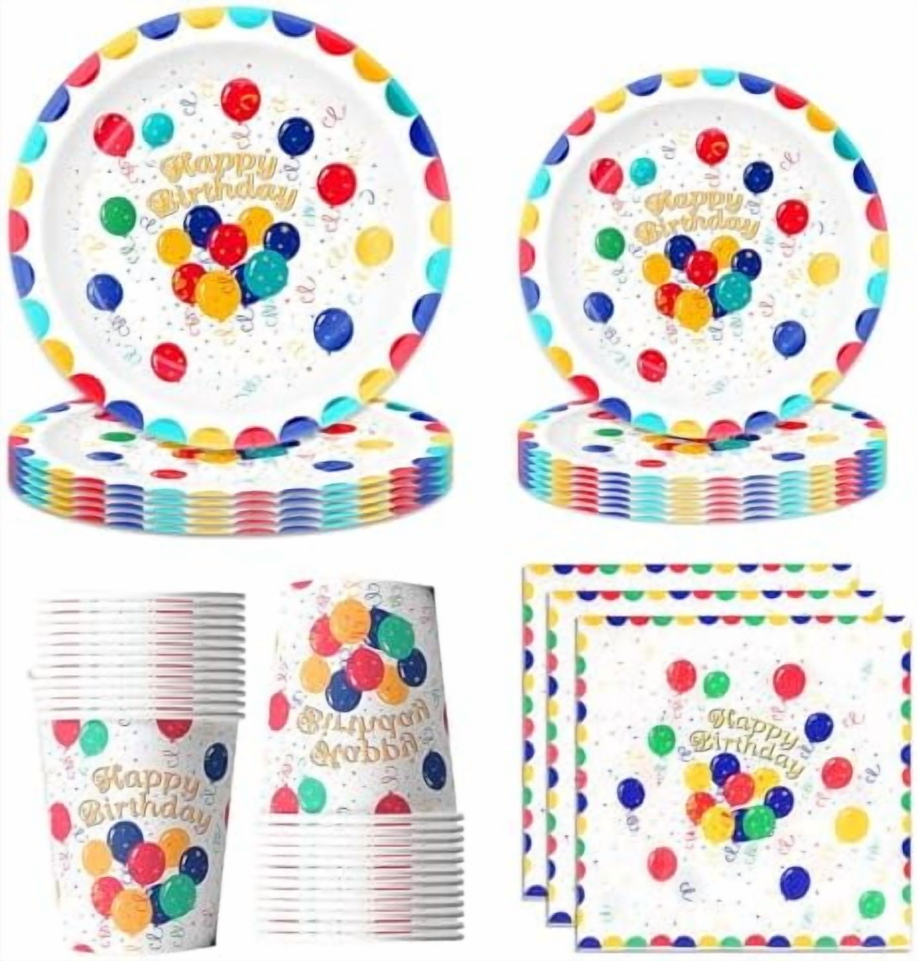 96PCS Happy Birthday Decorations,Colorful Happy Birthday Plates and ...