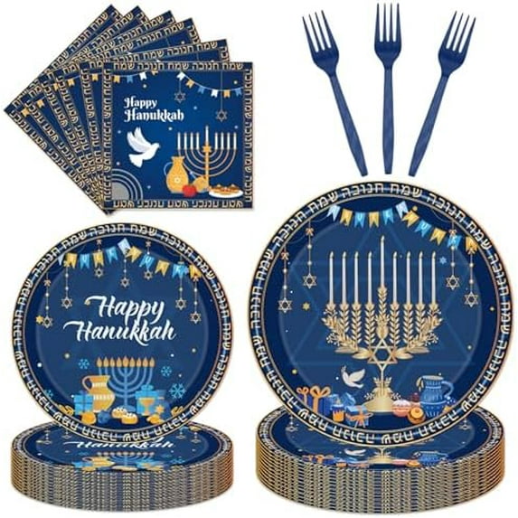 96PCS Happy Hanukkah Plates and Napkins - Hanukkah Decorations Chanukah ...