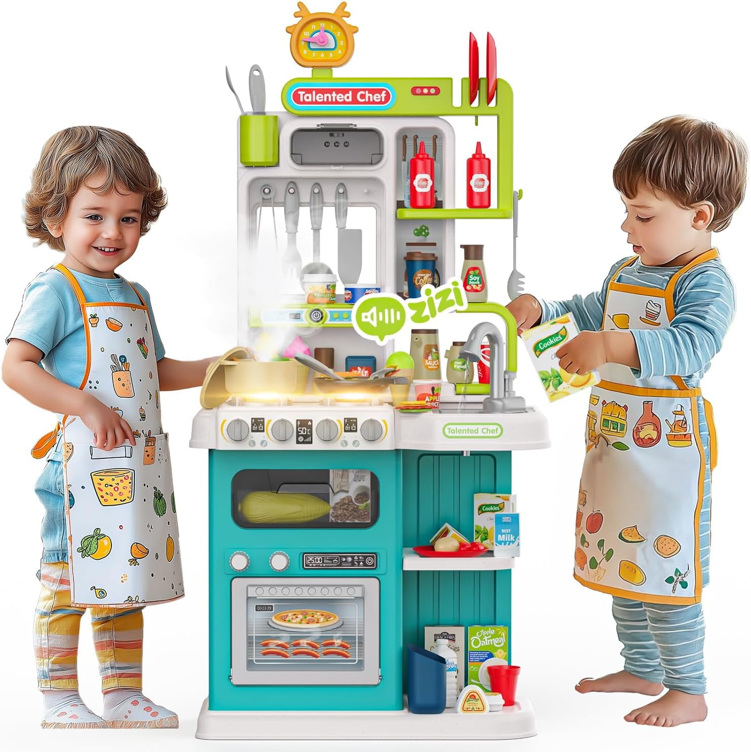 96PCS Kids Kitchen Playset, Play Kitchen with Sound & Light, Cooking ...
