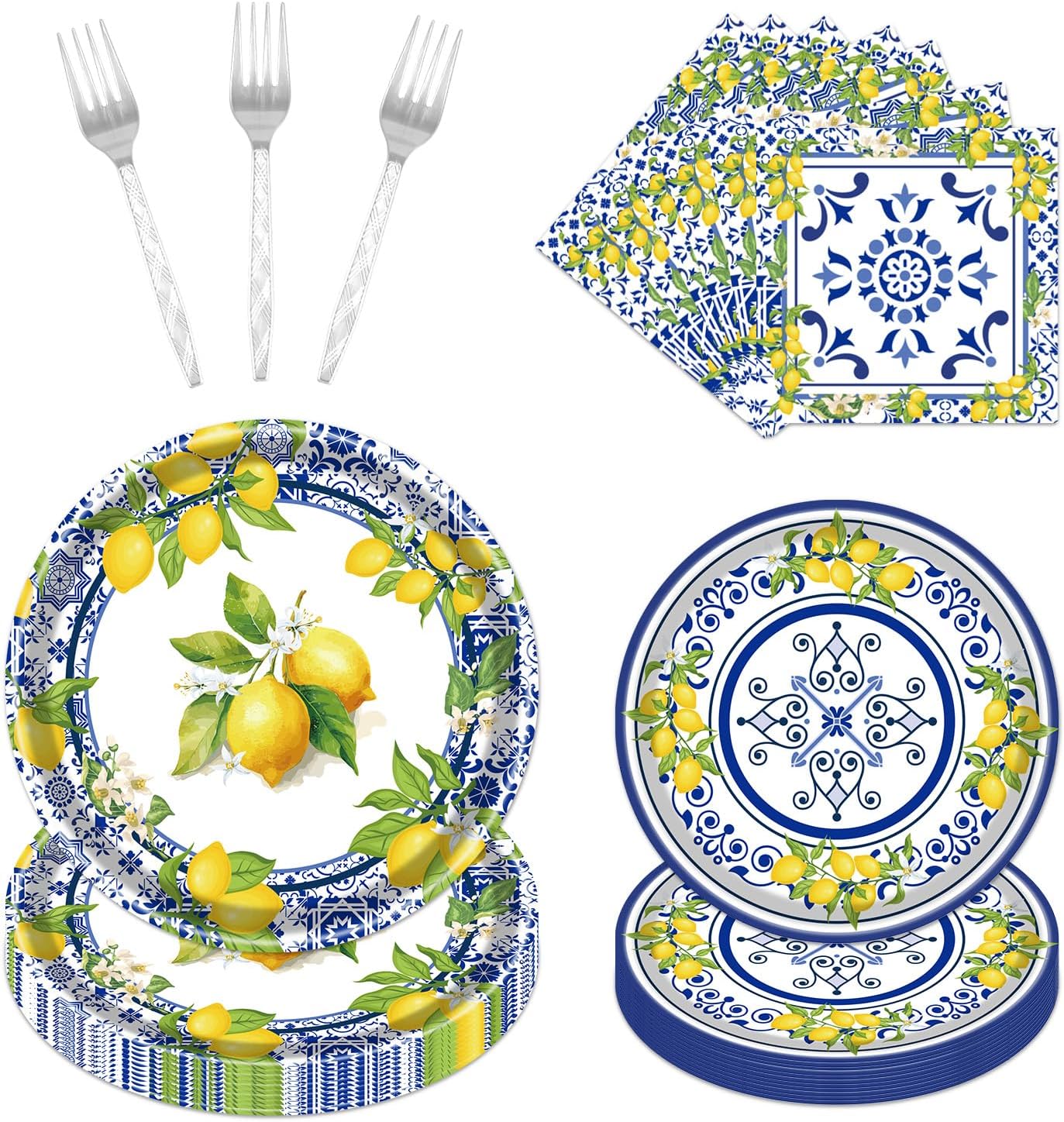 96PCS Lemon Party Plates Supplies, Lemon Party Decorations Supplies ...